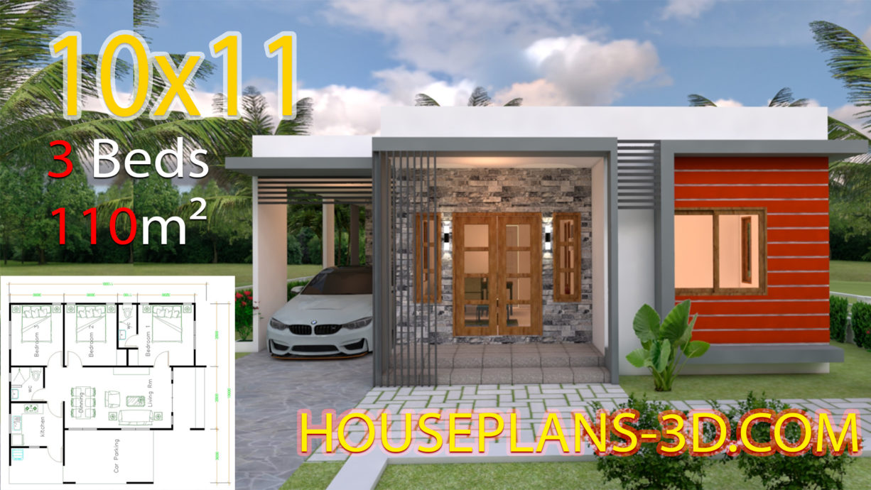 Beautiful Small House 8x8 m House Design (2Bedroom) - House Plans 3D