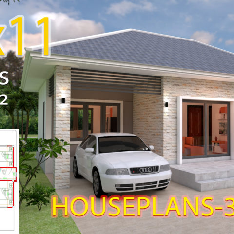 Simple House Plans 6x7 with 2 bedrooms Hip Roof - House Plans 3D