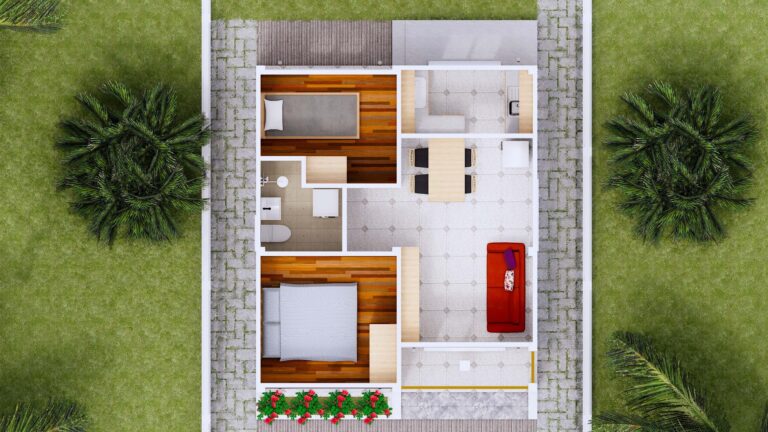 House Design 6x7 with 2 bedrooms - House Plans 3D