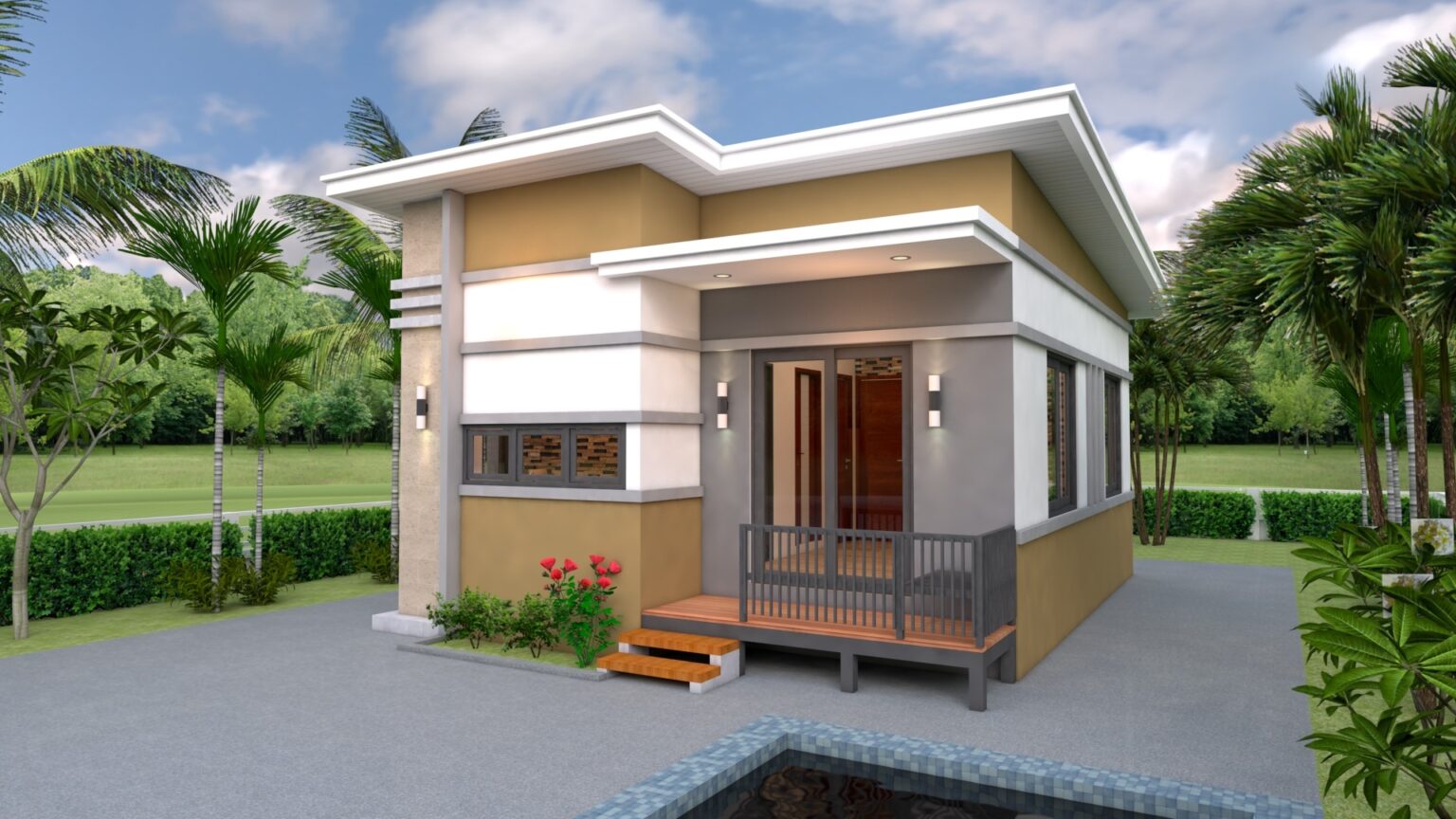 House Design 10x10 with 3 Bedrooms full interior - House Plans 3D