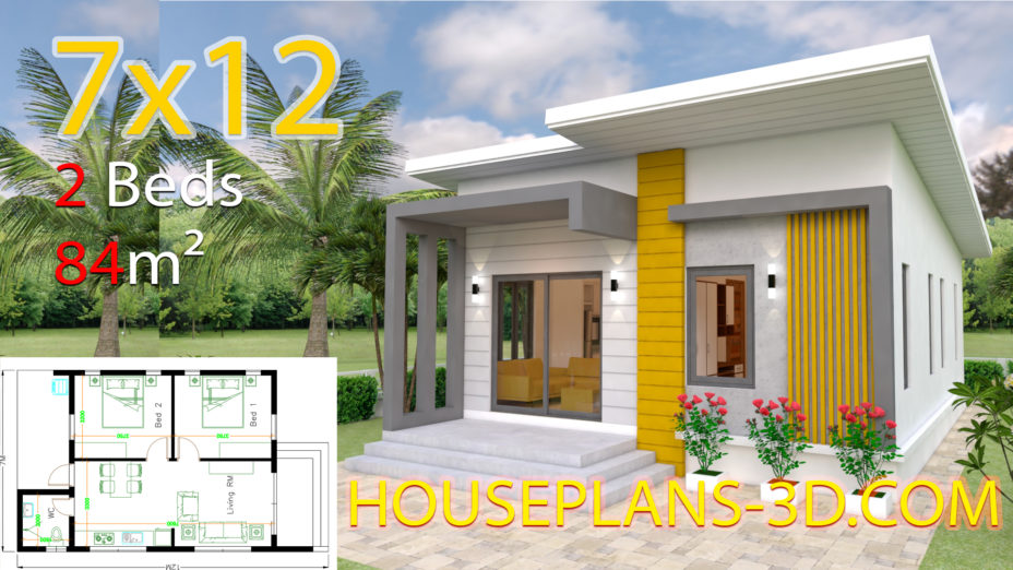 House Design 7x10 with 3 Bedrooms Terrace Roof - House Plans 3D