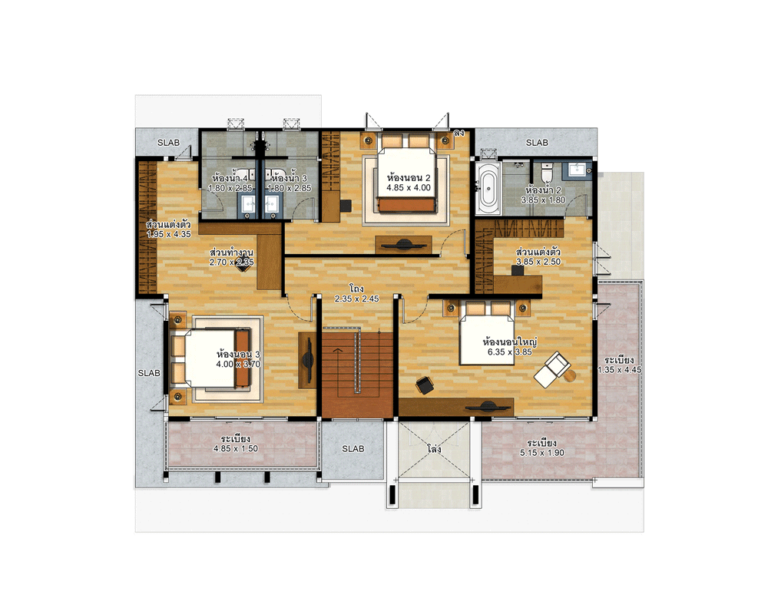 House Design 16.6x14.5 with 3 Bedrooms - House Plans 3D