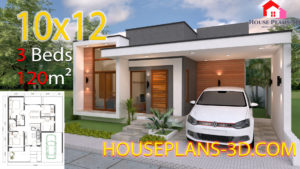 House design 10x12 with 3 Bedrooms Terrace Roof - House Plans 3D