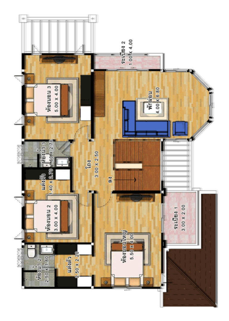 House design 15x11 with 3 Bedrooms - House Plans 3D