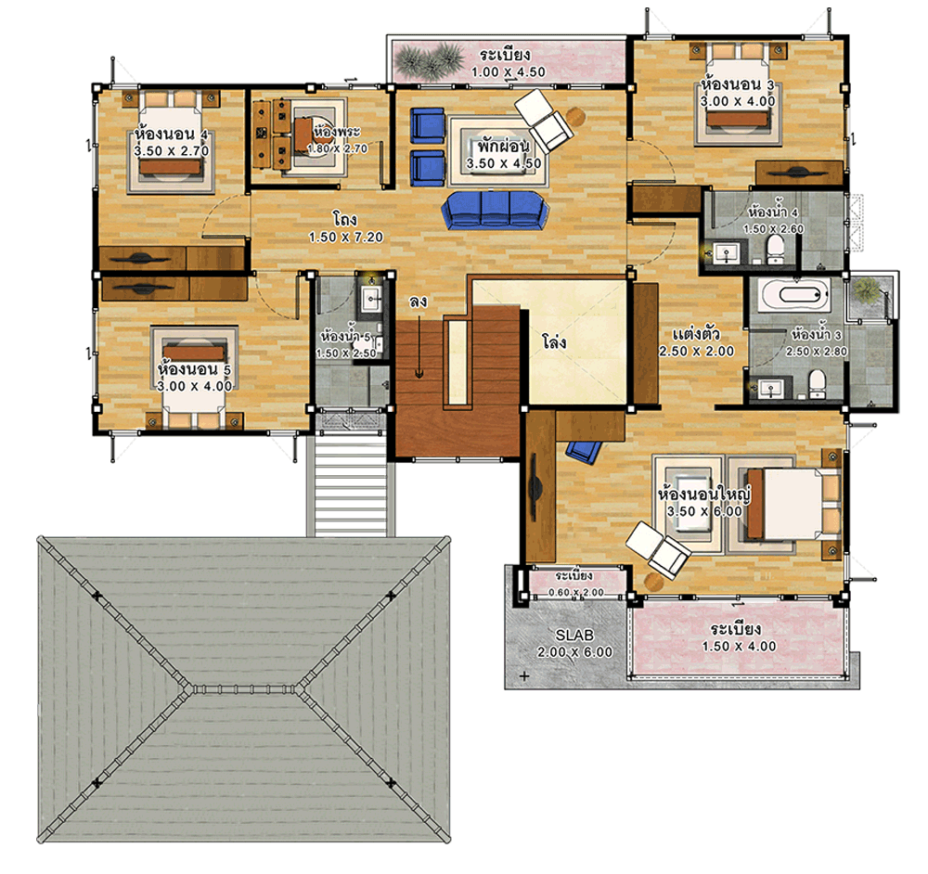 House design 15x14 with 5 bedrooms - House Plans 3D