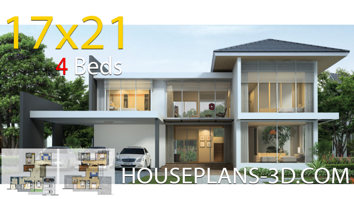 House design 17x21 with 4 Bedrooms - House Plans 3D