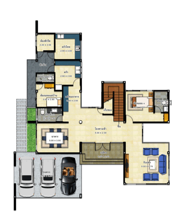 House design 17x21 with 4 Bedrooms - House Plans 3D