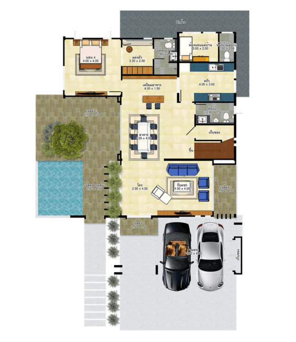 House design idea 12x17 with 4 bedrooms - House Plans 3D