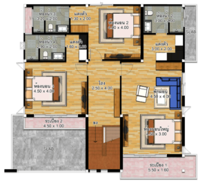 House design idea 13x12.5 with 3 bedrooms - House Plans 3D