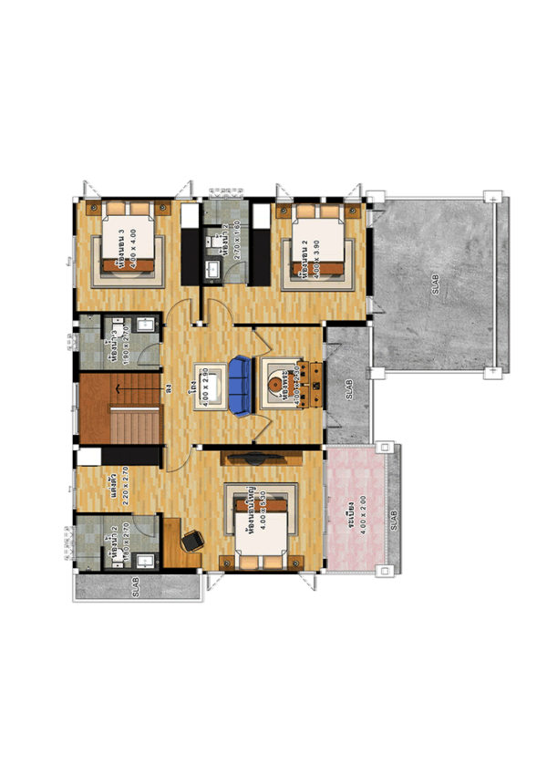 House design idea 13x13.5 with 3 bedrooms - House Plans 3D