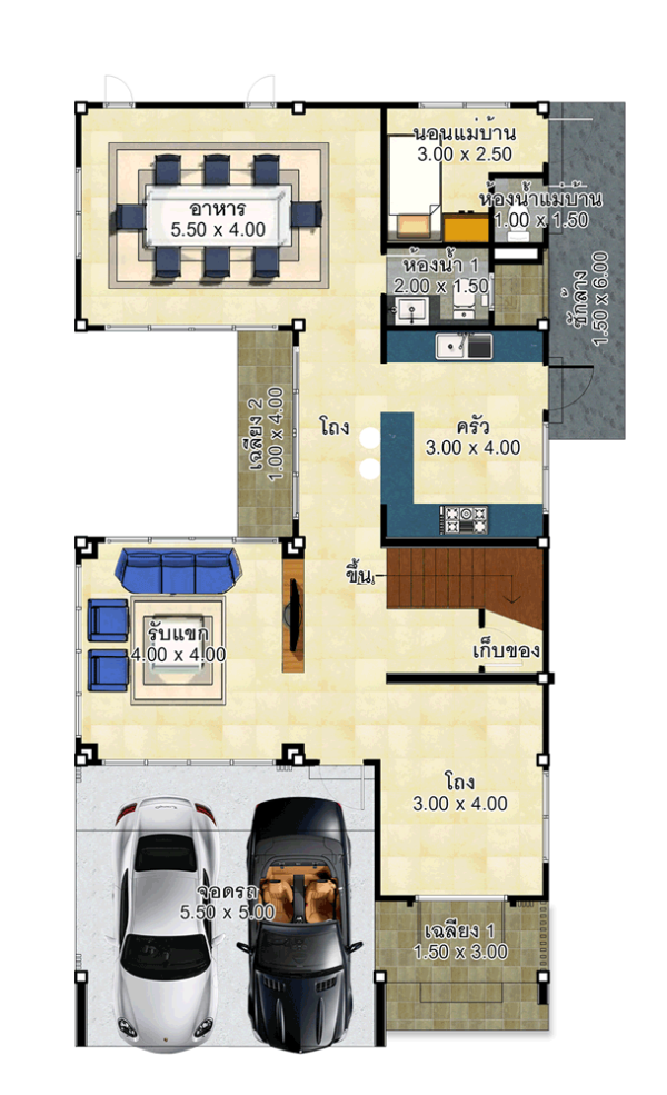 House design idea 8.5x17.5 with 5 bedrooms - House Plans 3D