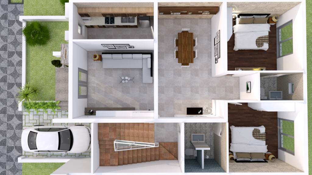 House Design 9x12 with 2 Bedrooms full plans - House Plans 3D