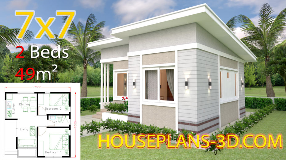 House Design Plans 7x12 with 2 Bedrooms Full Plans - House Plans 3D
