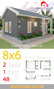 House Design Plans 8x6 with 2 Bedrooms - House Plans 3D