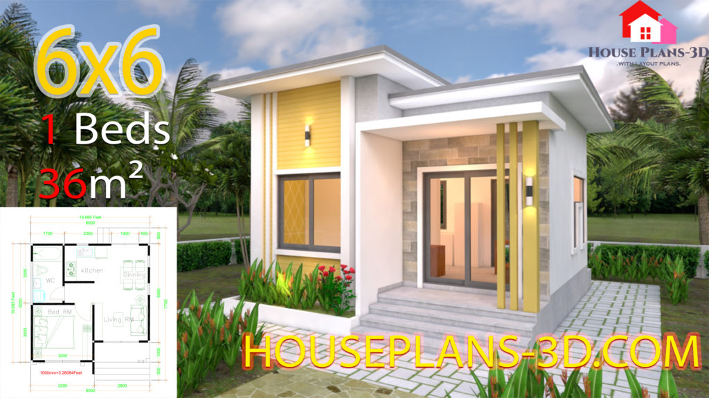 House Design Plans 8x6 with 2 Bedrooms - House Plans 3D