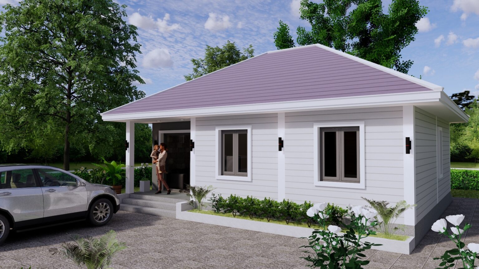House Plans 9x7 with 2 Bedrooms Hip Roof - House Plans 3D