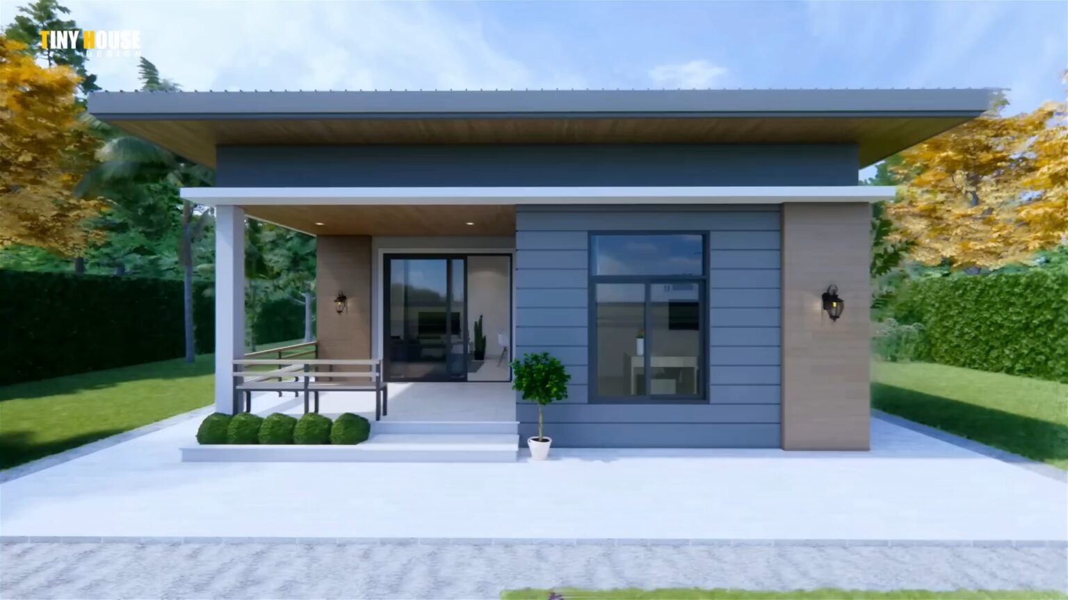 Beautiful Small House 7 x7 m House Design 2 Bedrooms - House Plans 3D