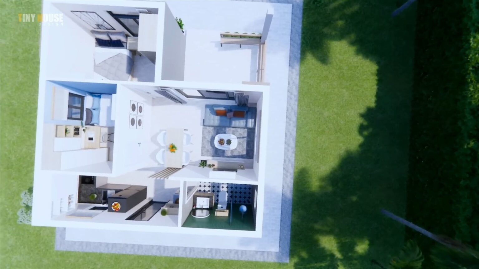 Beautiful Small House 7 x7 m House Design 2 Bedrooms - House Plans 3D