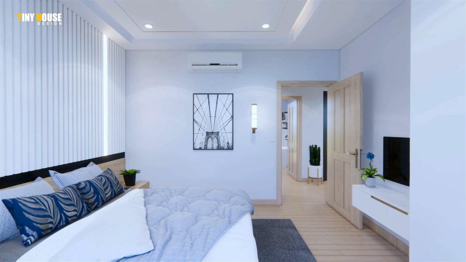 Beautiful Small House 8x8 m House Design (2Bedroom) - House Plans 3D