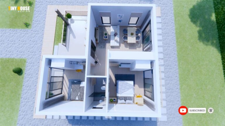 Beautiful Small House 8x8 m House Design (2Bedroom) - House Plans 3D