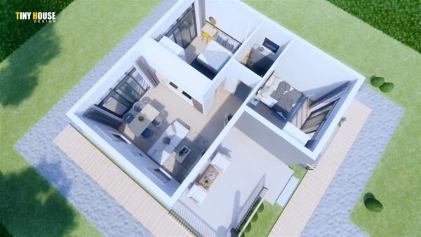 Beautiful Small House 8x8 m House Design (2Bedroom) - House Plans 3D