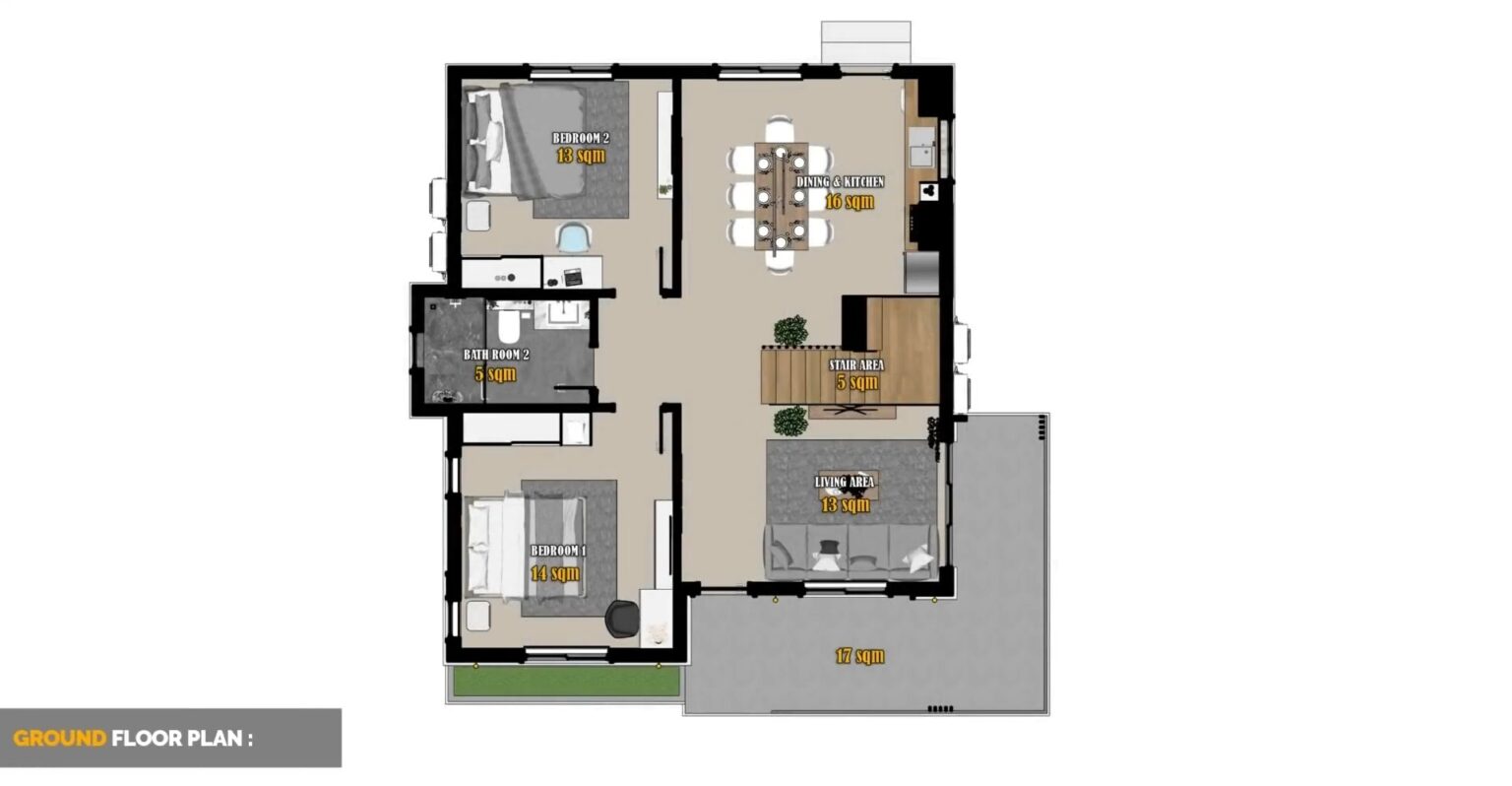 House Design 2 Storey 8.50m x 10m (85 sqm) 4 Bedrooms - House Plans 3D