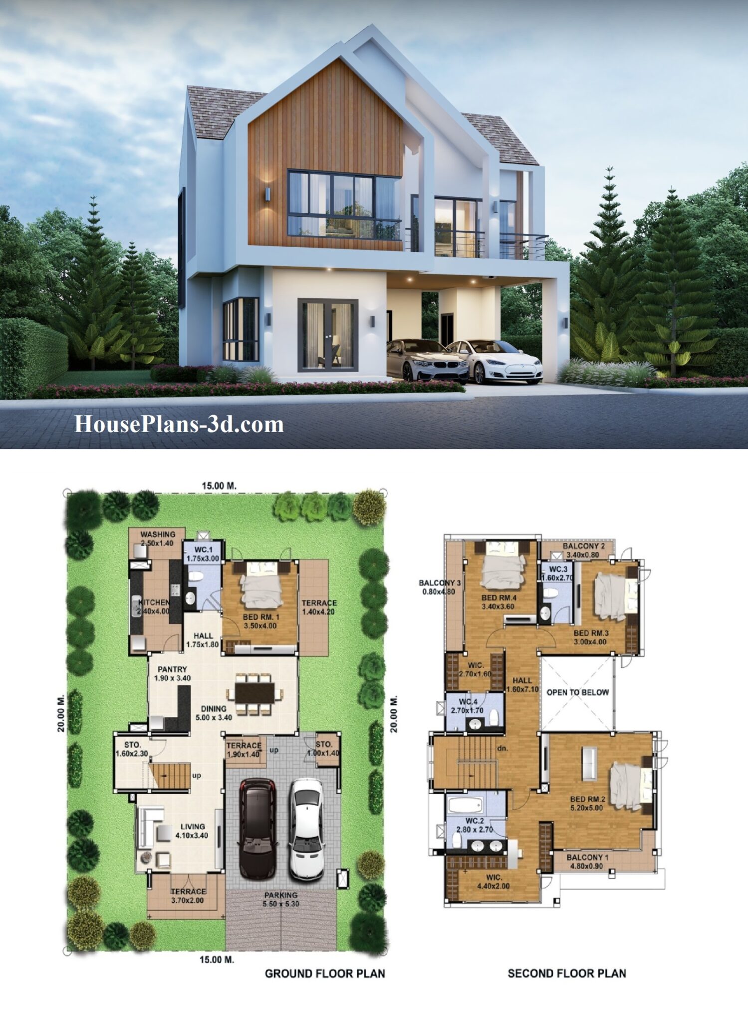 House Design Plot 15x20 M 4 Beds 4 Baths - House Plans 3D