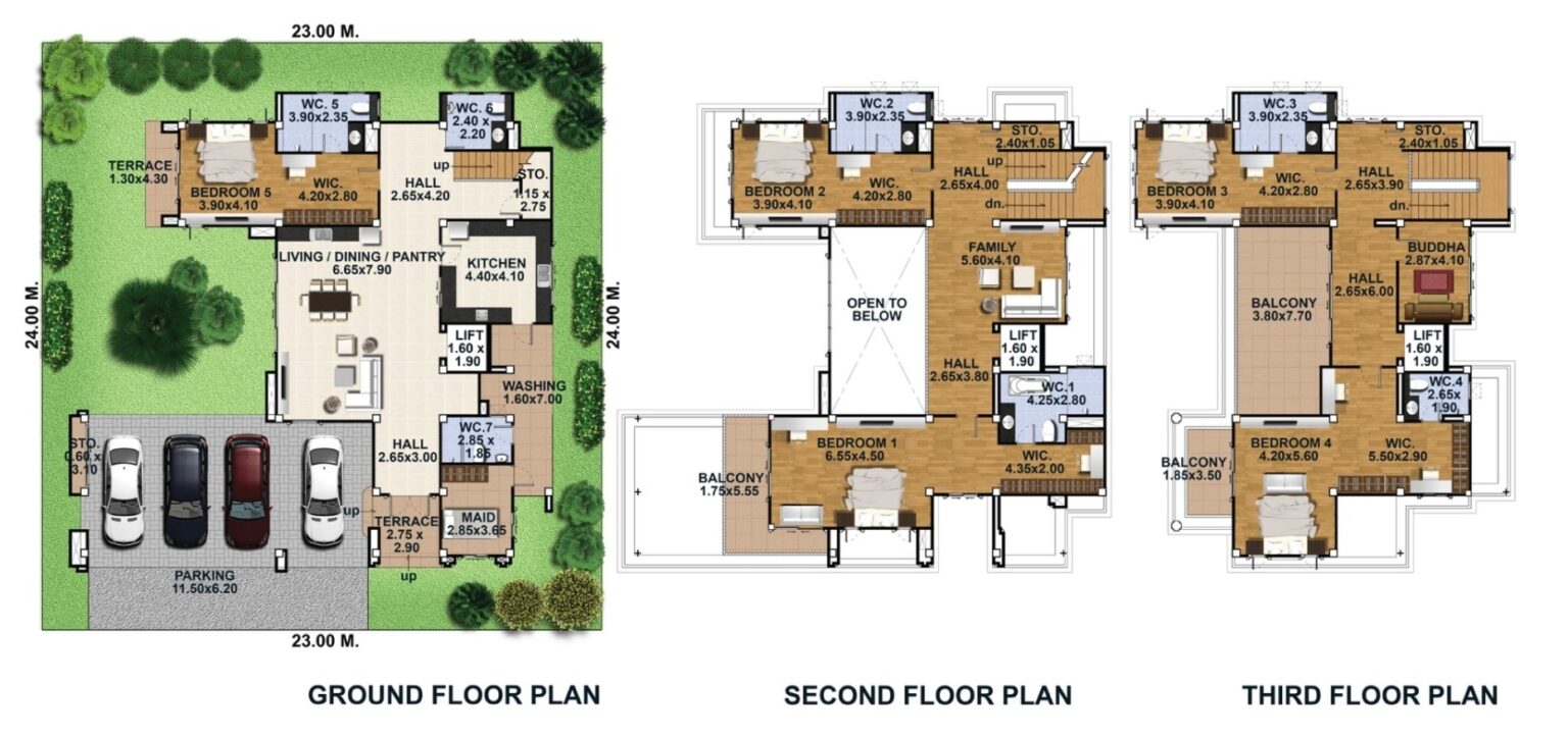House Design Plot 23x24 Meter 5 Beds 7 Baths - House Plans 3D