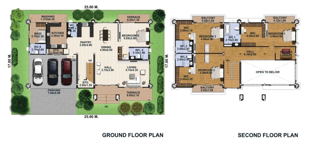 House Design Plot 25x17 Meter 4 Beds 6 Baths - House Plans 3D