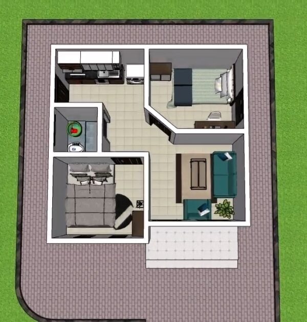 20x20 Small House Floor Plans 6x6M with 2 Beds 1 bath - House Plans 3D
