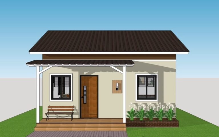 20x20 Small House Plan 6x6M with 2 Beds 1 Bath - House Plans 3D