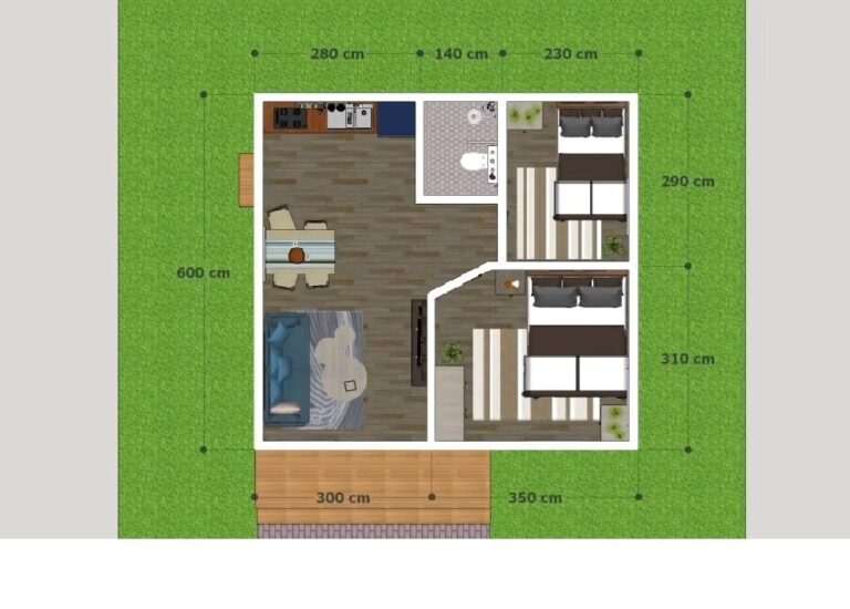 20x20 Small House Plan 6x6M with 2 Beds 1 Bath - House Plans 3D