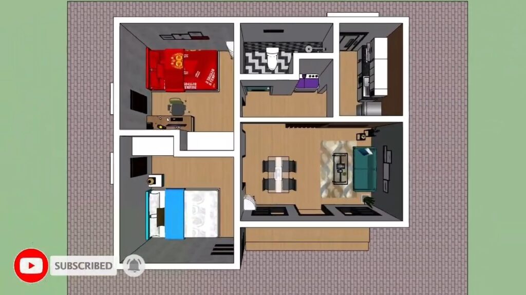 23x20 Small Home Designs 7x6 Meter 2 Beds 1 bath - House Plans 3D