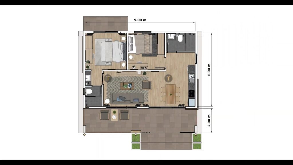 30x26 Beautiful Small House 9x8 Meter 2 Beds 2 Bath - House Plans 3D