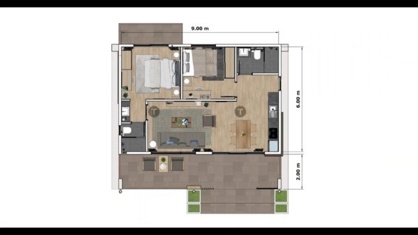 30x26 Beautiful Small House 9x8 Meter 2 Beds 2 Bath - House Plans 3D