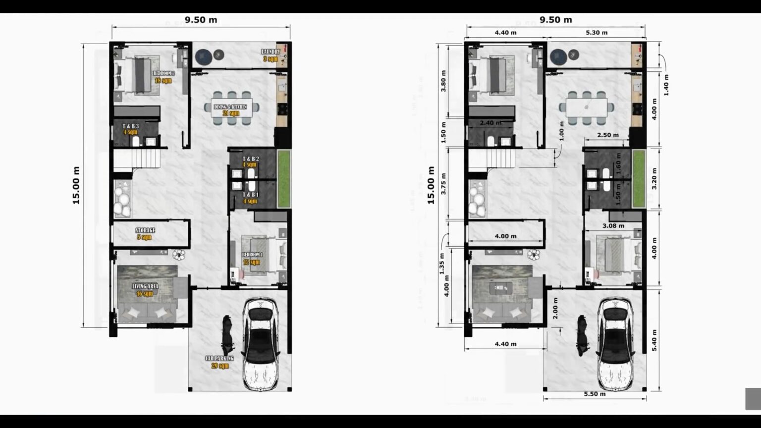 31x49 House Design Plan 9.5x15 Meter 5 Bedrooms 6 Baths - House Plans 3D