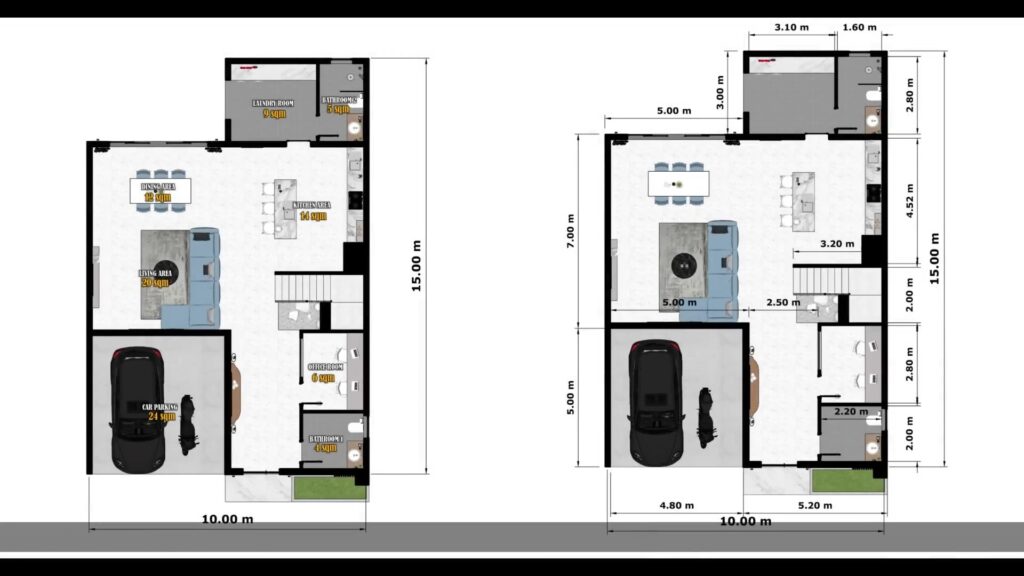 33x49 House Design Modern 10x15 M House Plan 4 Beds 6 Baths - House ...