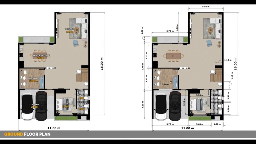 36x53 House Design Plans 11x16 Meter 5 Beds 6 Baths - House Plans 3D