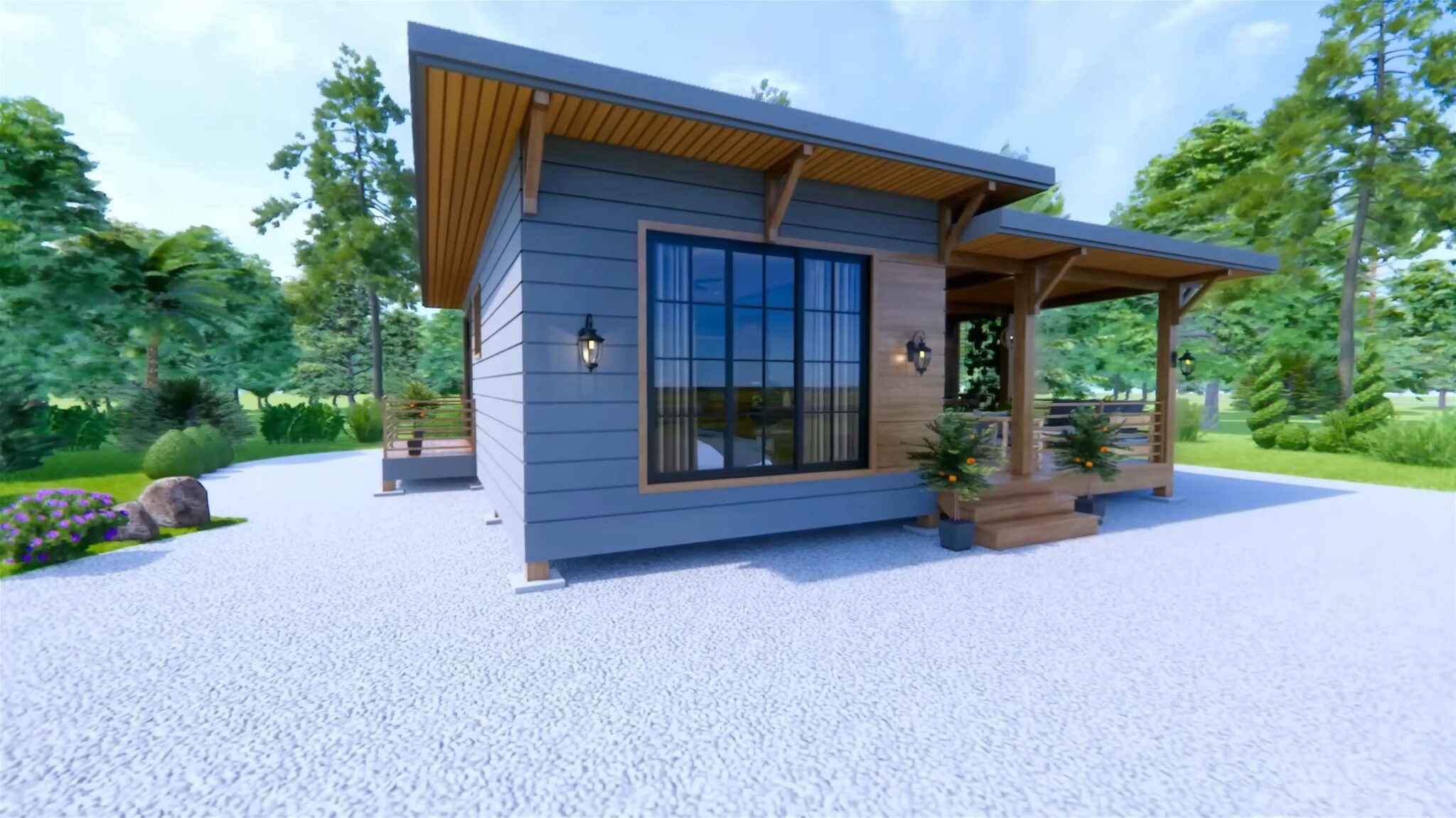 Exterior House Design 26x26 Feet 8x8 Meter 2 Beds 2 Baths Shed Roof ...