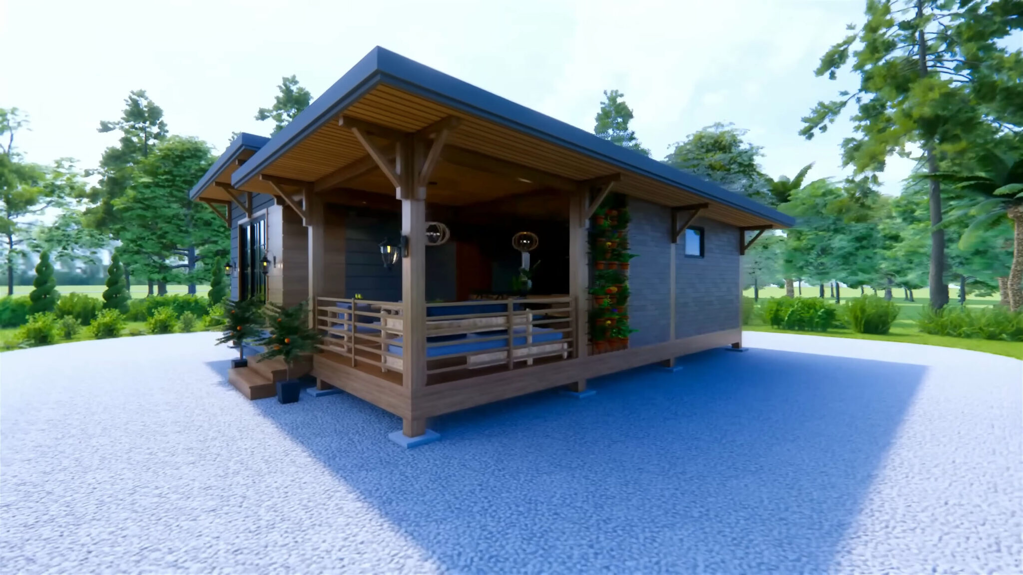 Exterior House Design 26x26 Feet 8x8 Meter 2 Beds 2 Baths Shed Roof ...