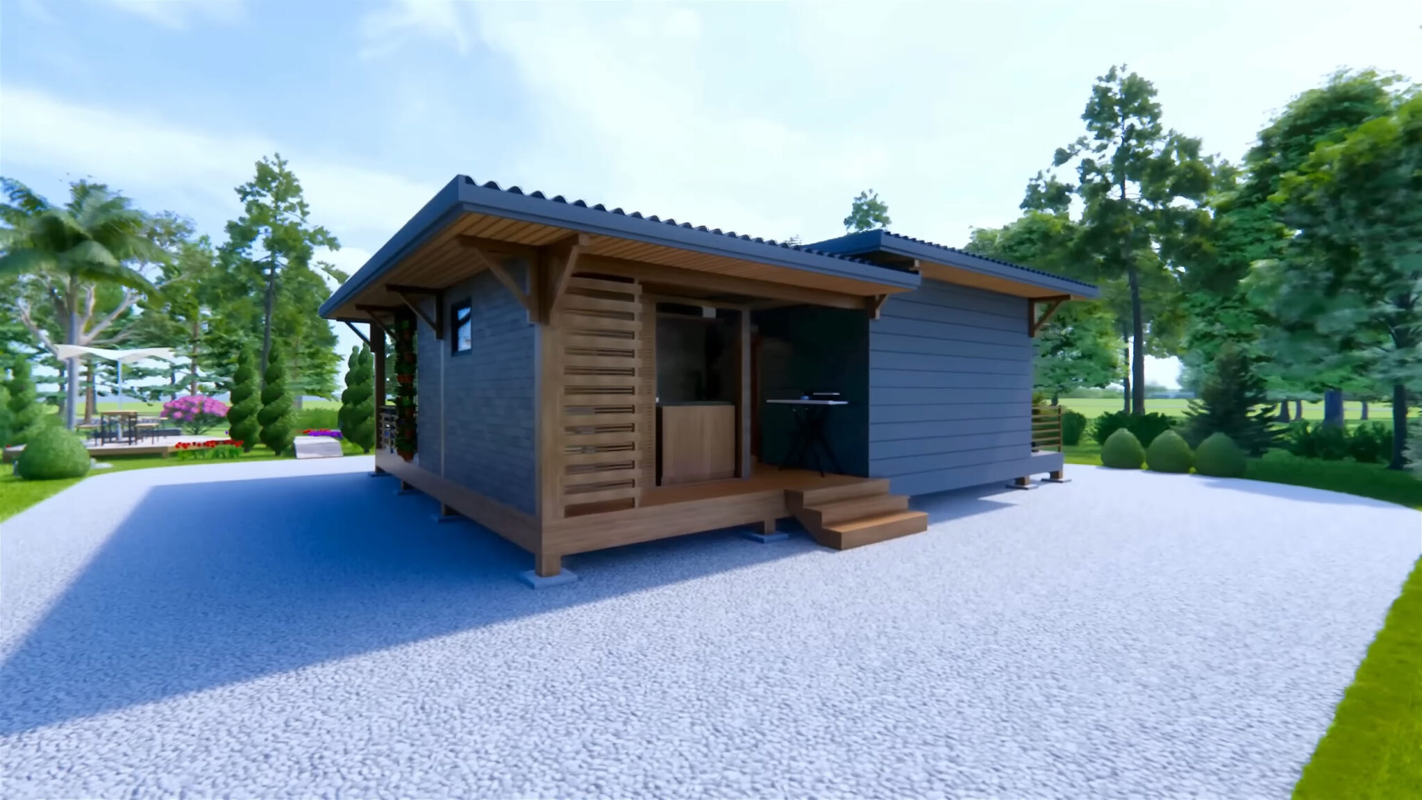 Exterior House Design 26x26 Feet 8x8 Meter 2 Beds 2 Baths Shed Roof ...