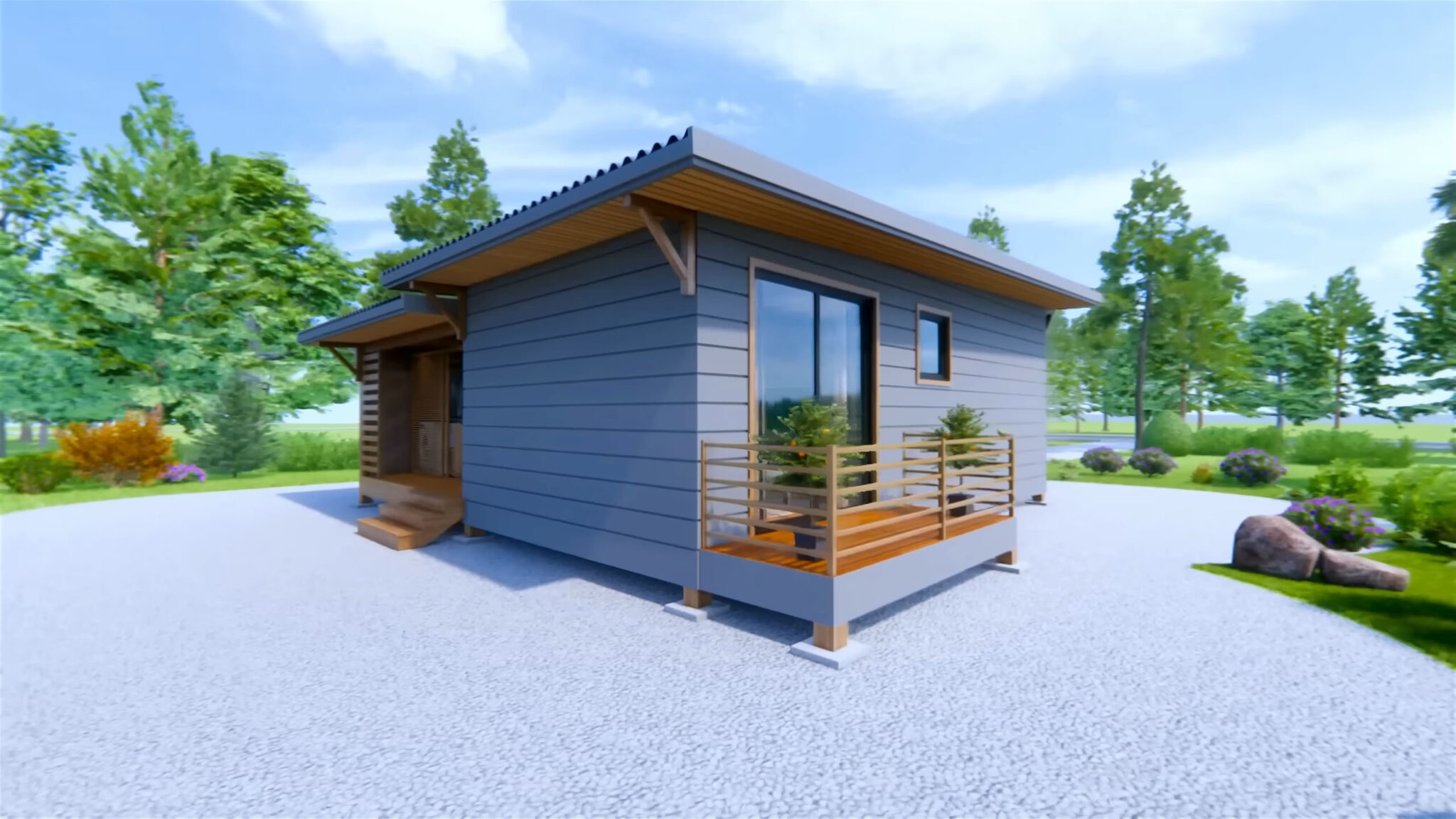 Exterior House Design 26x26 Feet 8x8 Meter 2 Beds 2 Baths Shed Roof ...