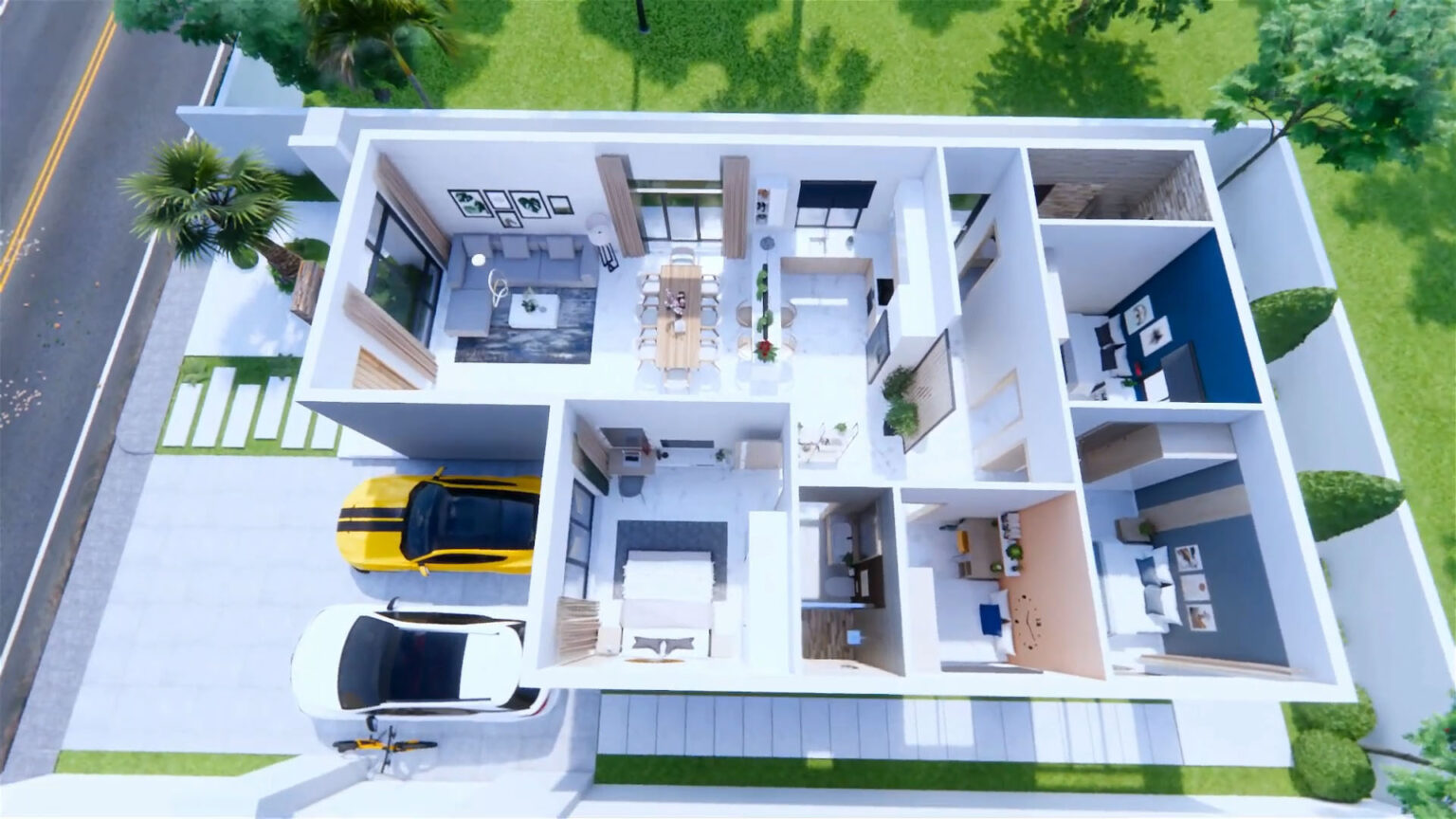 House Design Drawing 30x49 Feet Home Design 9x15 M 4 Beds 2 Bath ...