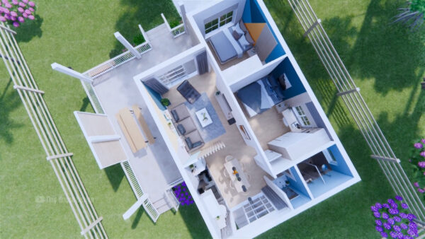Simple House Design 6x9 with 2 Bedroom - House Plans 3D