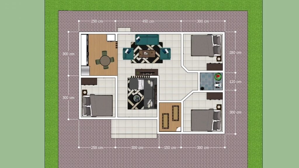 Small House Design 10x7 Meter 33x23 Feet 3 Bed 1 bath - House Plans 3D