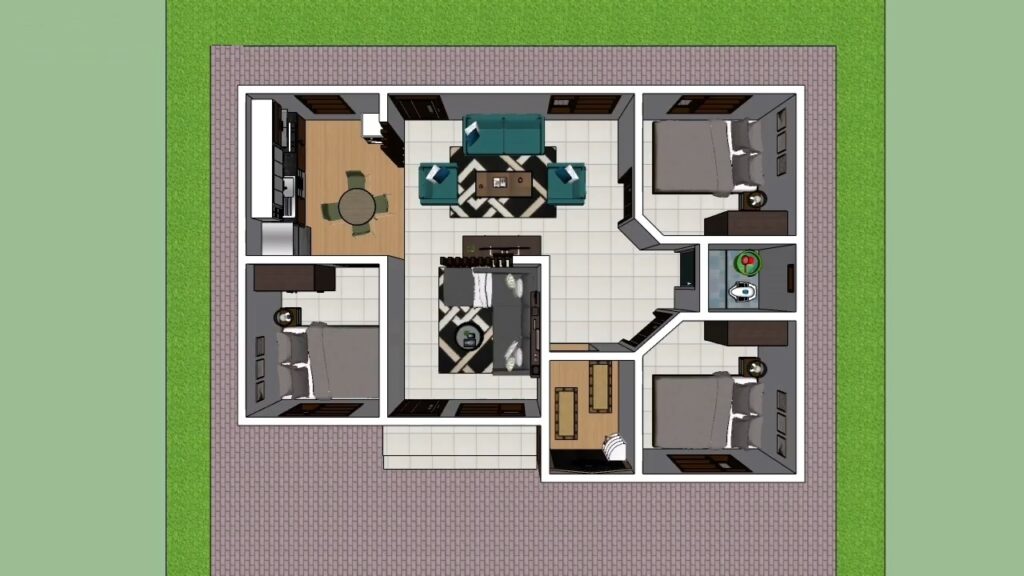Small House Design 10x7 Meter 33x23 Feet 3 Bed 1 bath - House Plans 3D
