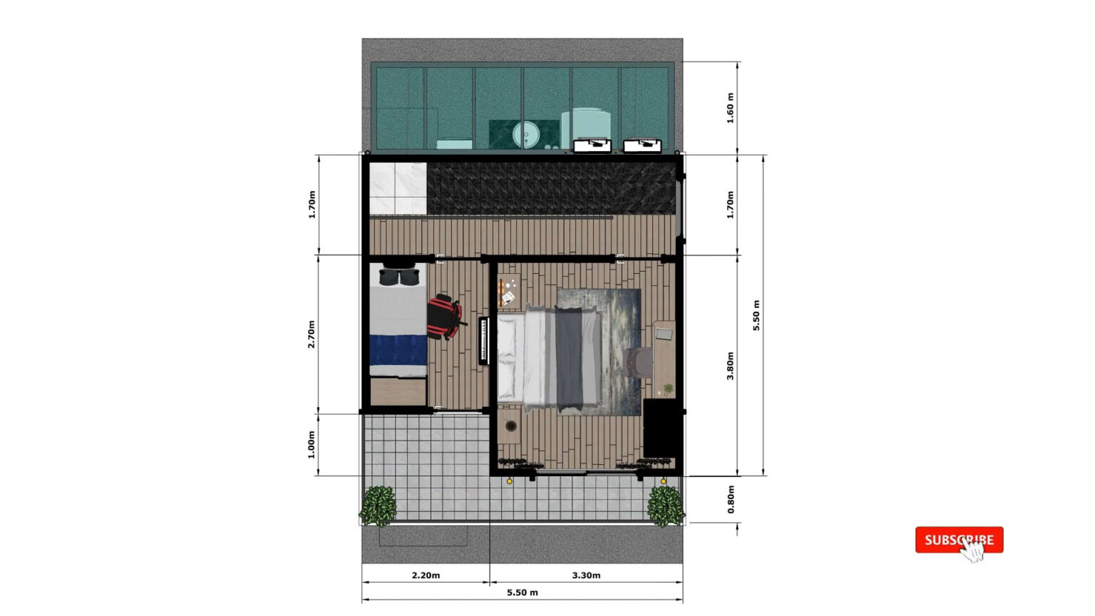 Small House Design 18x18 Feet Home Design 5.5x5.5 M 2 Bed 1 Bath ...