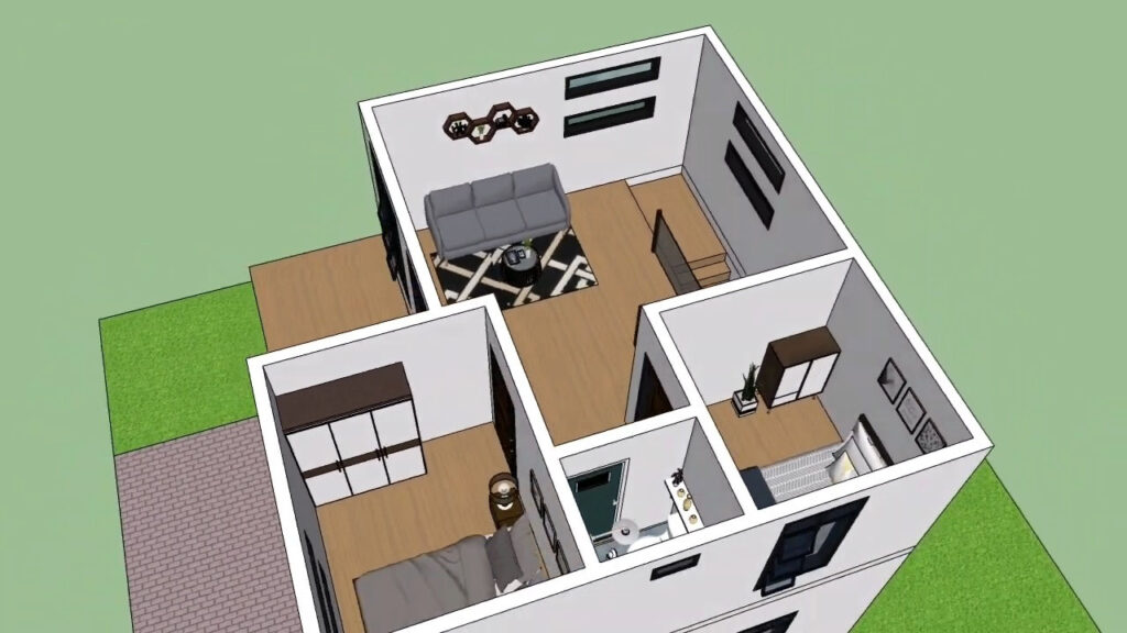 Small House Design 23x23 Feet 7x7 Meter 3 Bed 2 bath - House Plans 3D