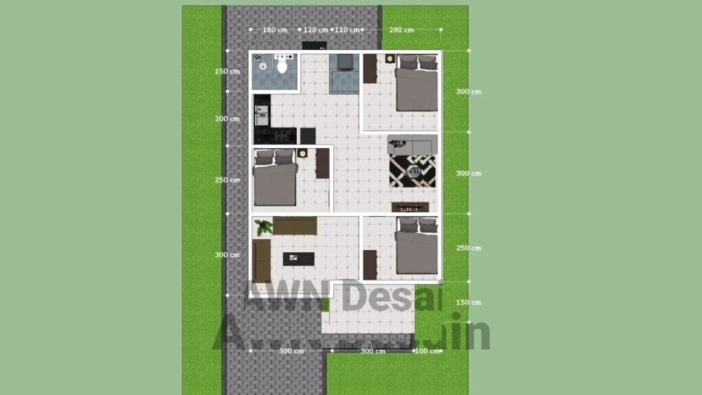 Small House Plans 23x33 Feet 7x10 Meter 3 Beds 1 bath - House Plans 3D