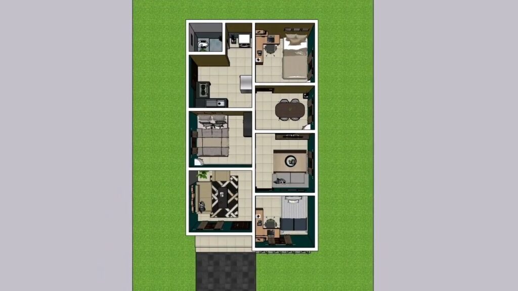 Small Simple House 6x11 Meter Home Plan 20x36 Feet 3 Bed - House Plans 3D